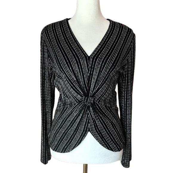 Patra | Tops | Nwt Sparkly Vneck Black And Silver Long Sleeve Top ...
